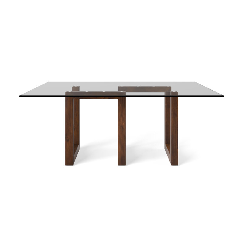 Orren Ellis Reesa Glass Top Solid Wood Base Dining Table & Reviews | Wayfair